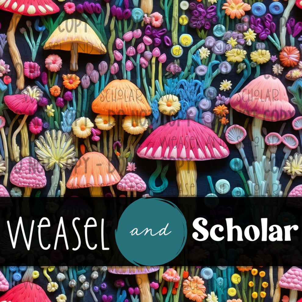 EXCLUSIVE Mushroom Forest Embroidery Pattern, Seamless Design – Weasel and Scholar